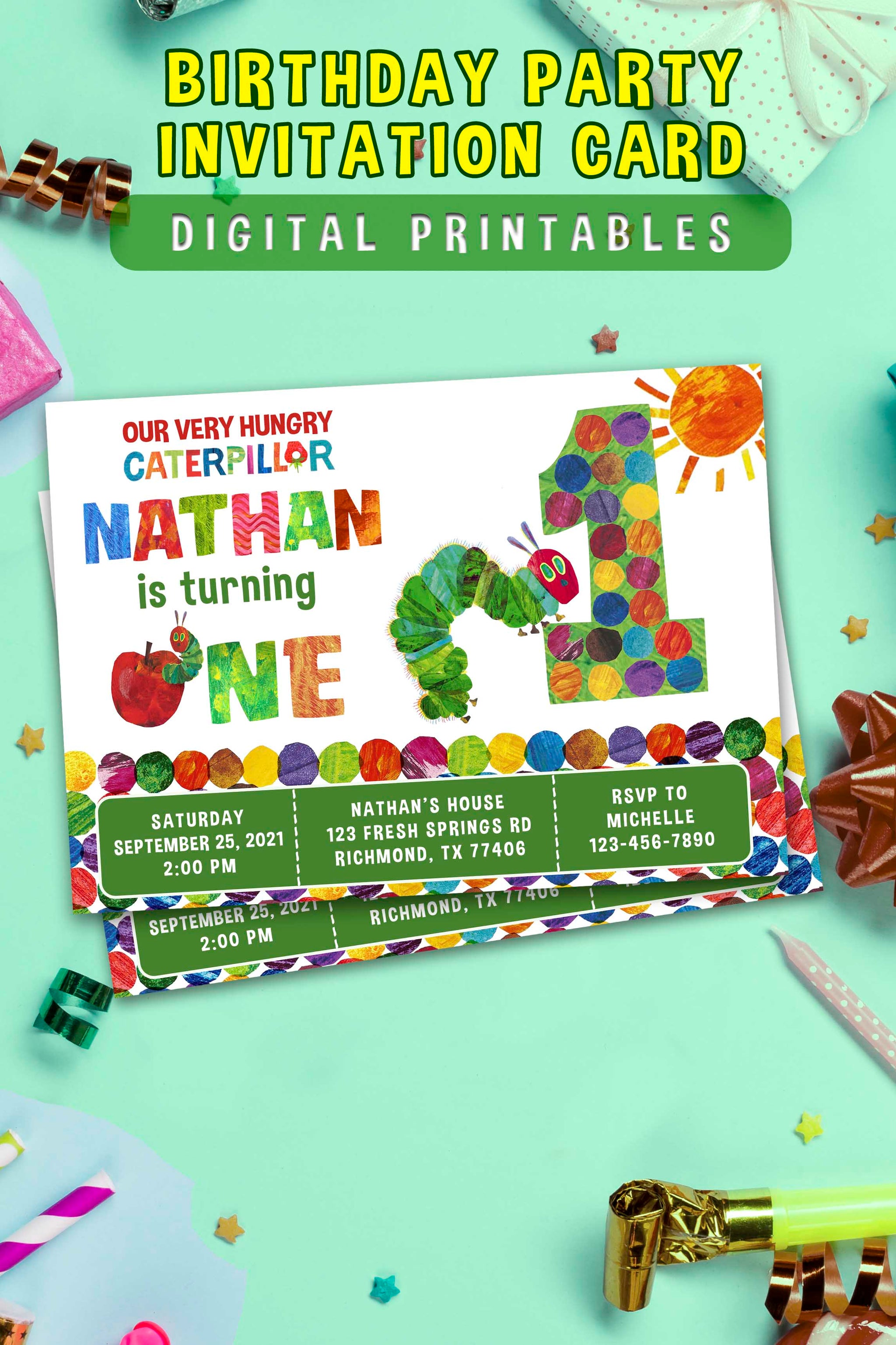 Downloadable Very Hungry Caterpillar Birthday Invitation A Very Hungry