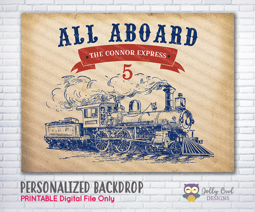 Vintage Train Birthday Party Personalize Backdrop – Jolly Owl Designs