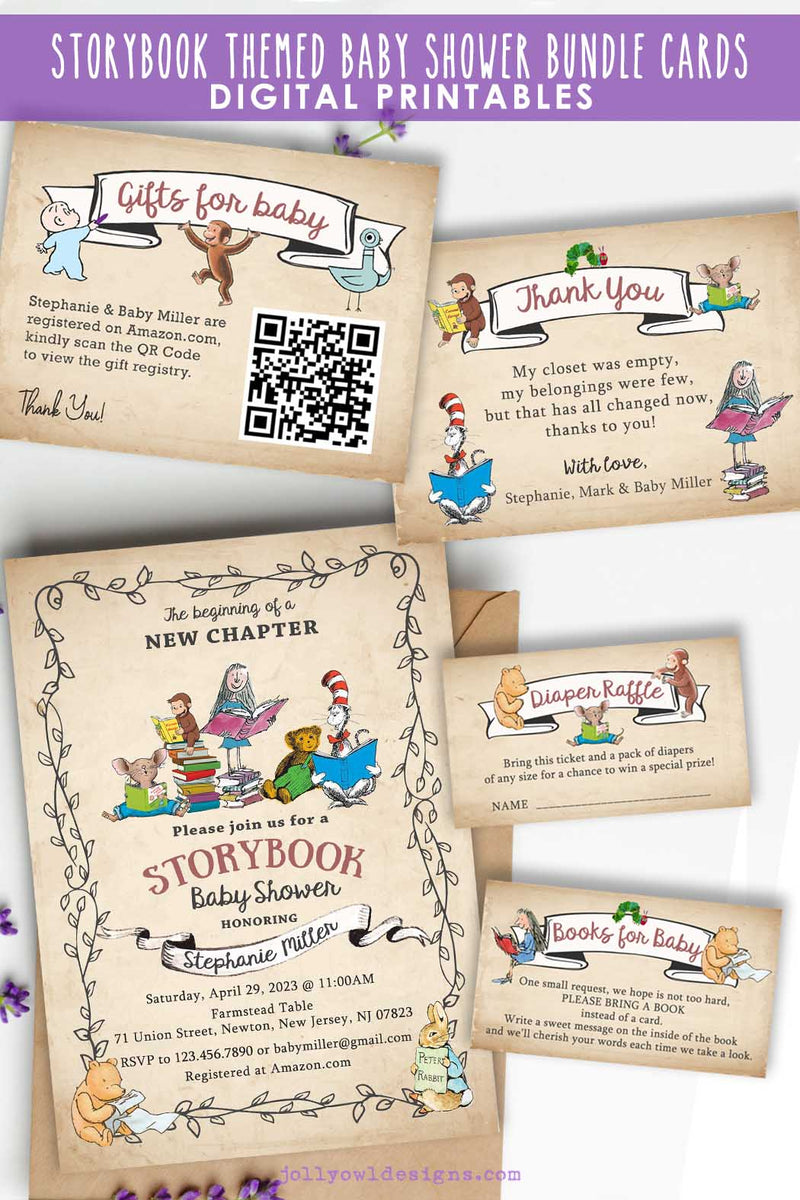 Storybook Baby Shower Invitation with Book Request,Diaper Raffle and ...